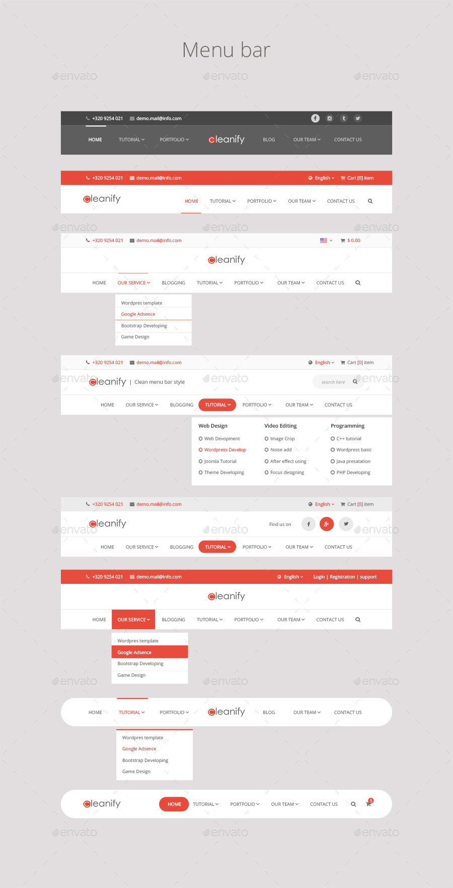 Cleanify Navigation Bar, Web Elements | GraphicRiver